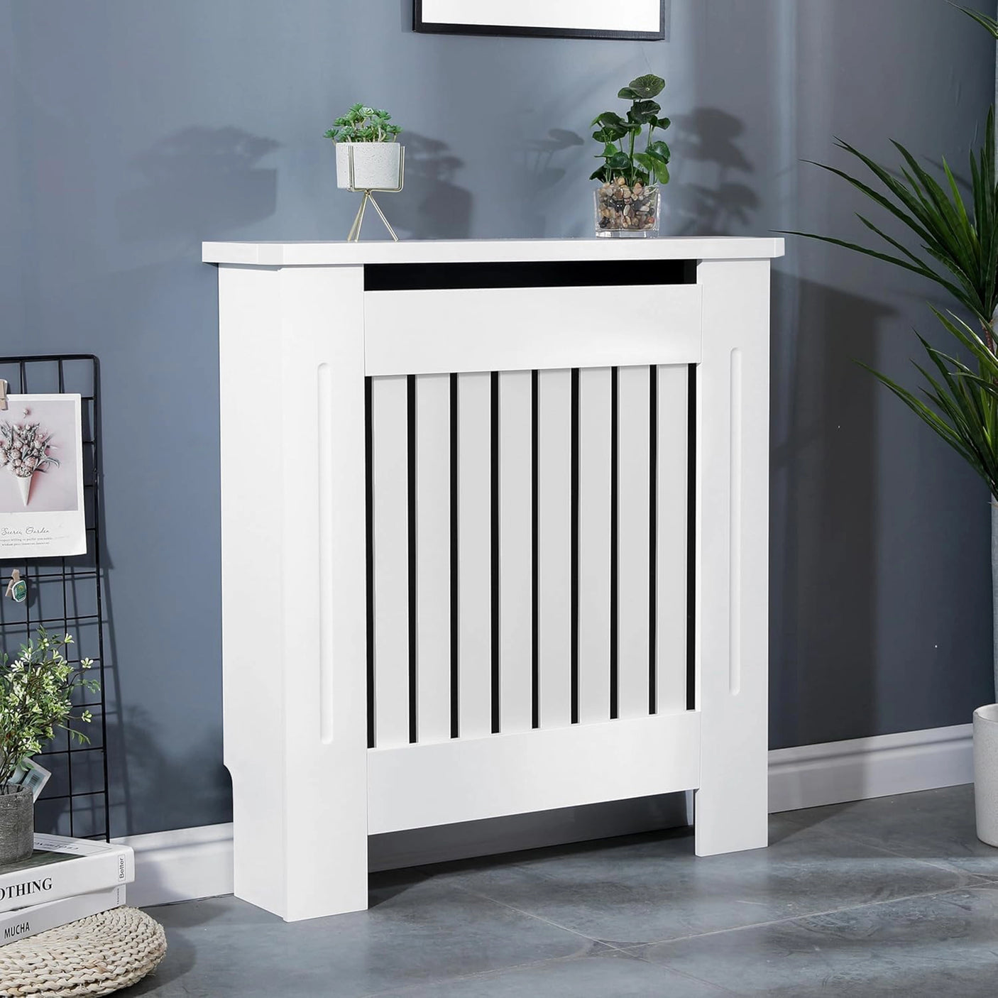 Chelsea White Radiator Cover | Vertical Wooden Slats