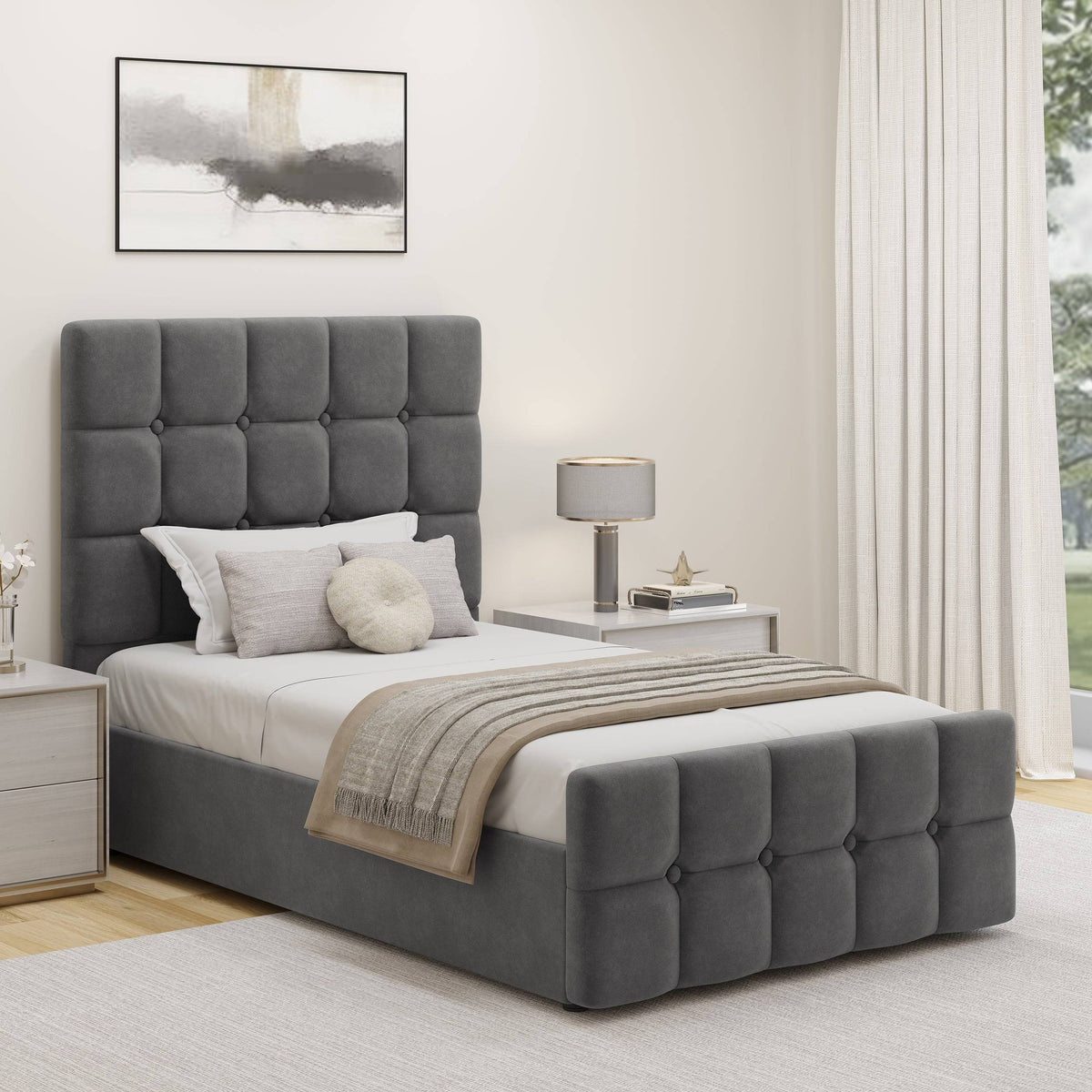 Square Ottoman Storage Bed | Velvet Ottoman Bed Frame | DHS